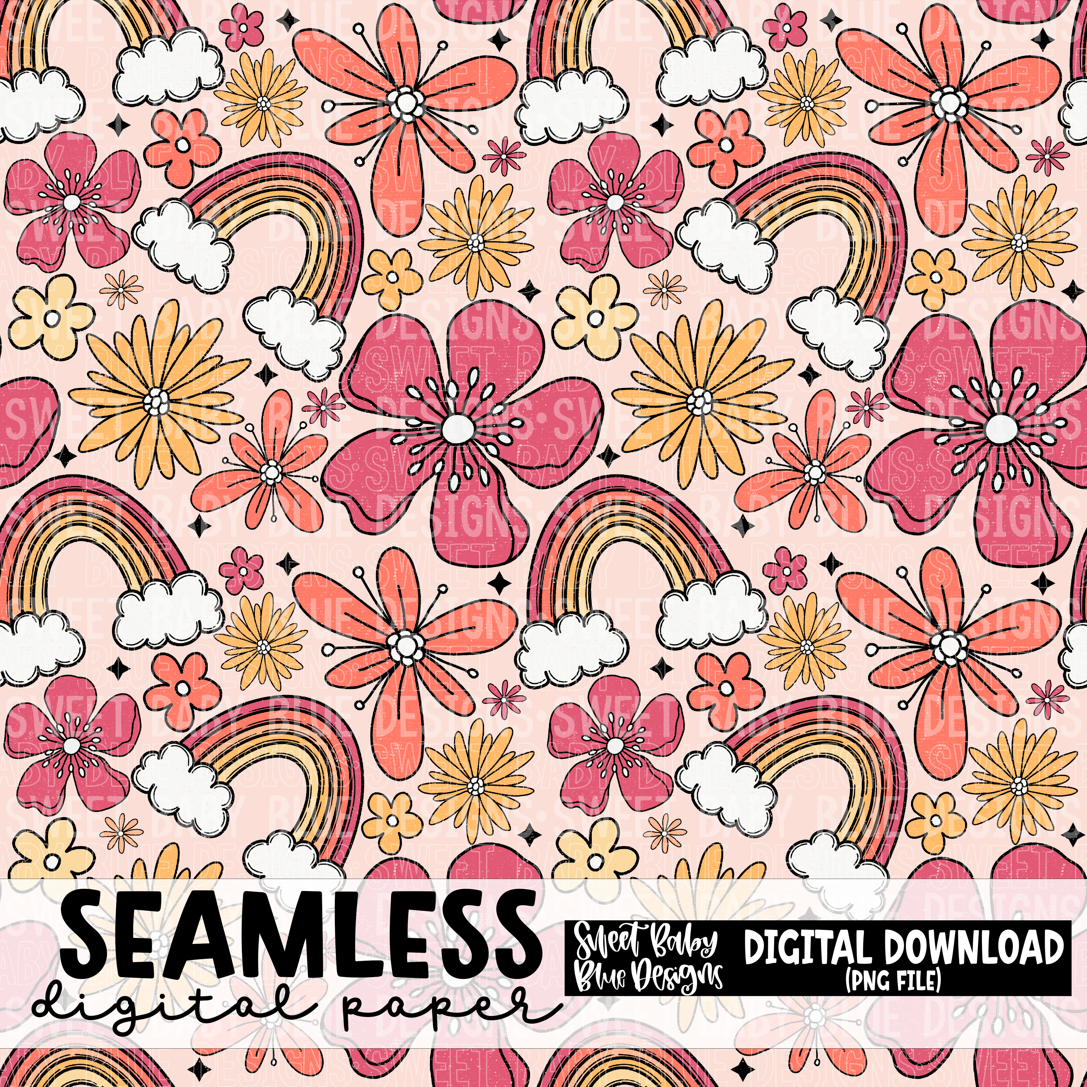 Rainbow floral - Seamless - Digital paper- 2023 - PNG file- Digital Do ...