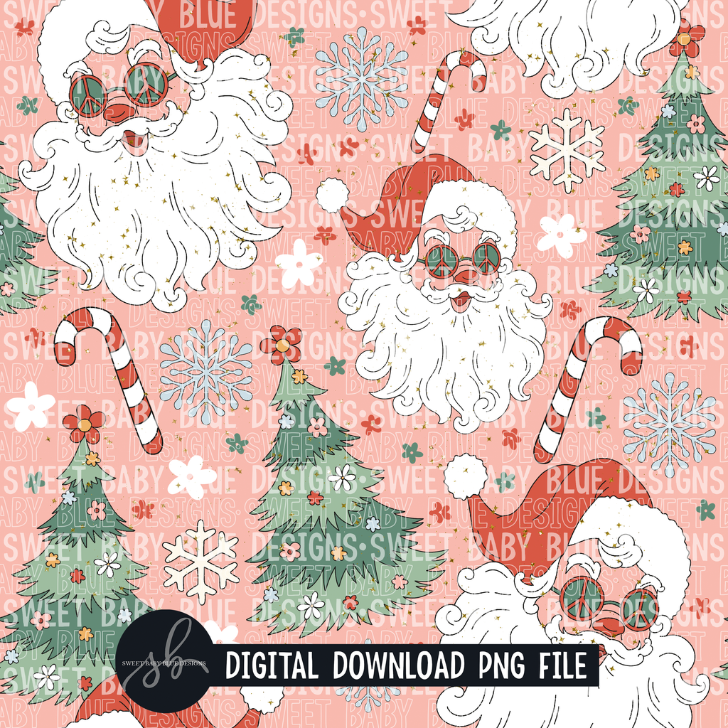 Retro Christmas Santa digital paper- SEAMLESS digital paper- Digital p ...
