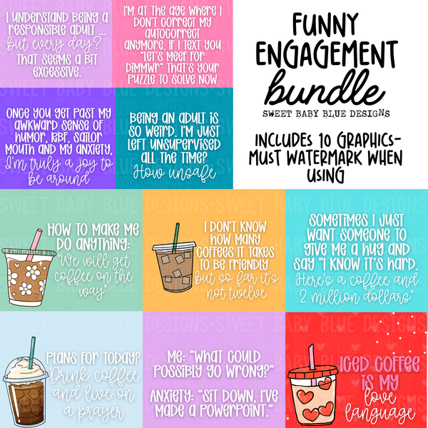 Funny Engagement Bundle - Interactive post- 2026- PNG file- Digital Do ...